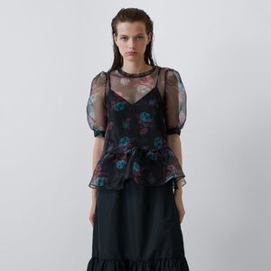 Zara | Tops | Nwt Zara Semi Sheer Organza Blouse Blue Black | Poshmark